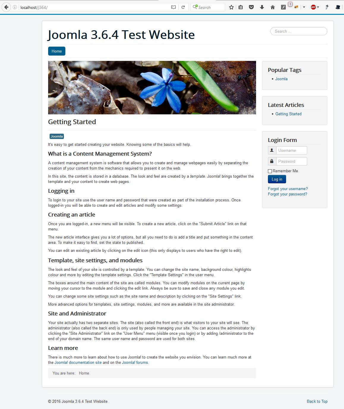 Sample data set of Joomla! default installation: None, Blog, Brochure ...